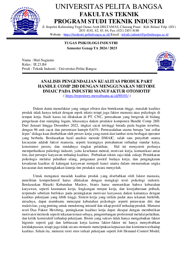 (PDF) UNIVERSITAS PELITA BANGSA FAKULTAS TEKNIK PROGRAM STUDI TEKNIK INDUSTRI