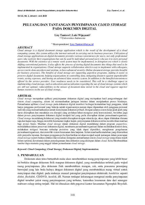 (PDF) Peluang Dan Tantangan Penyimpanan Cloud Storage Pada Dokumen Digital