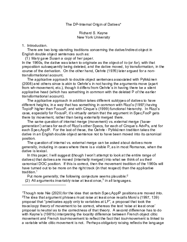 (PDF) The DP-Internal Origin of Datives