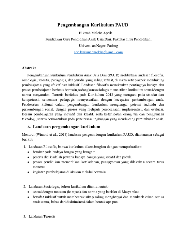 (PDF) Pengembangan Kurikulum PAUD