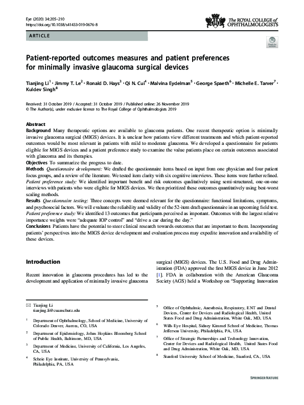 (PDF) Patient-reported outcomes measures and patient preferences for ...