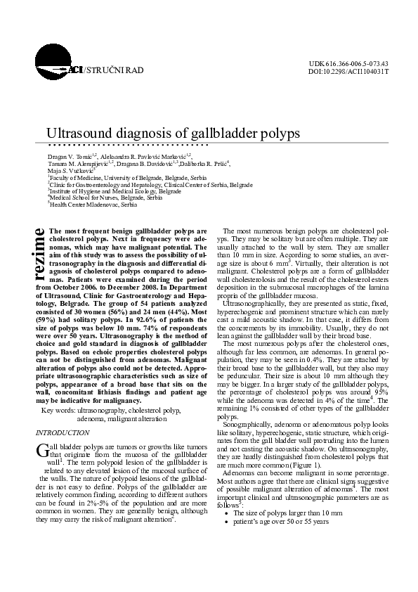 (PDF) Ultrasound diagnosis of gallbladder polyps
