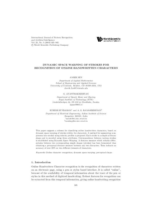 (PDF) Dynamic space warping of strokes for recognition of online ...