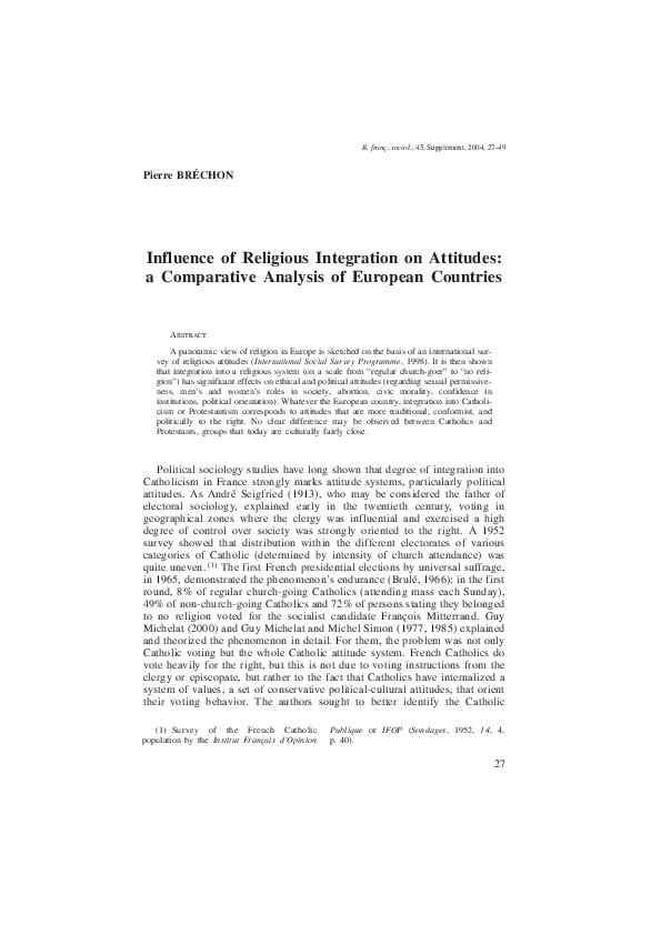 (PDF) Influence of Religious Integration on Attitudes: A Comparative ...