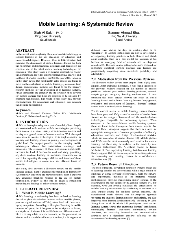 (PDF) Mobile Learning: A Systematic Review