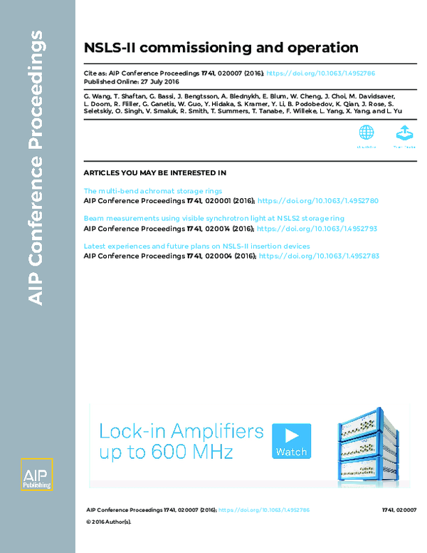 (PDF) NSLS-II commissioning and operation