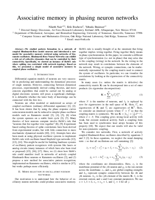 (PDF) Associative memory in phasing neuron networks