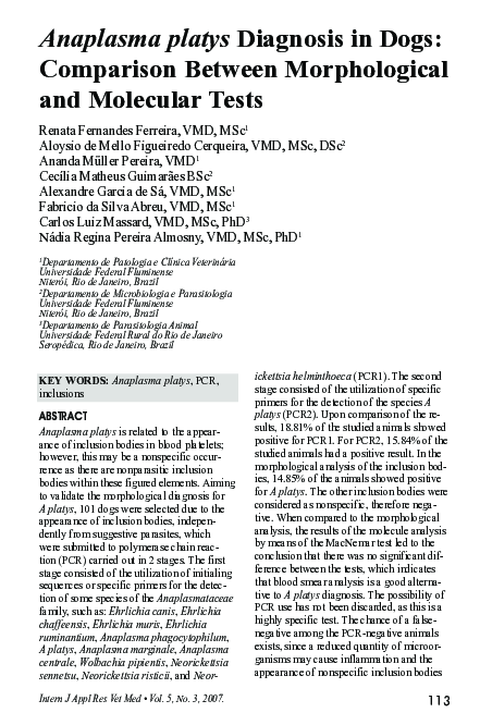 (PDF) Anaplasma platys Diagnosis in Dogs: Comparison Between ...