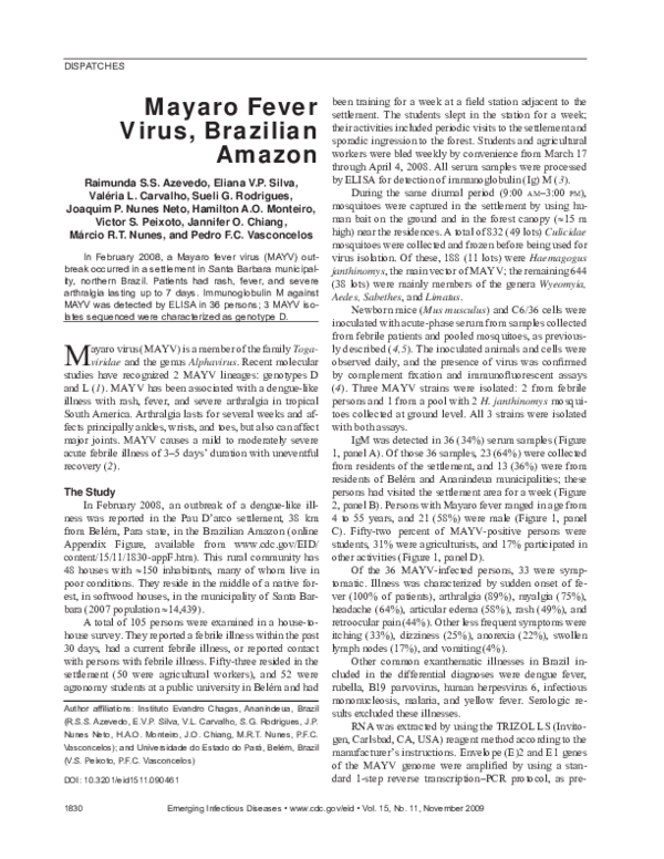 (PDF) Mayaro Fever Virus, Brazilian Amazon