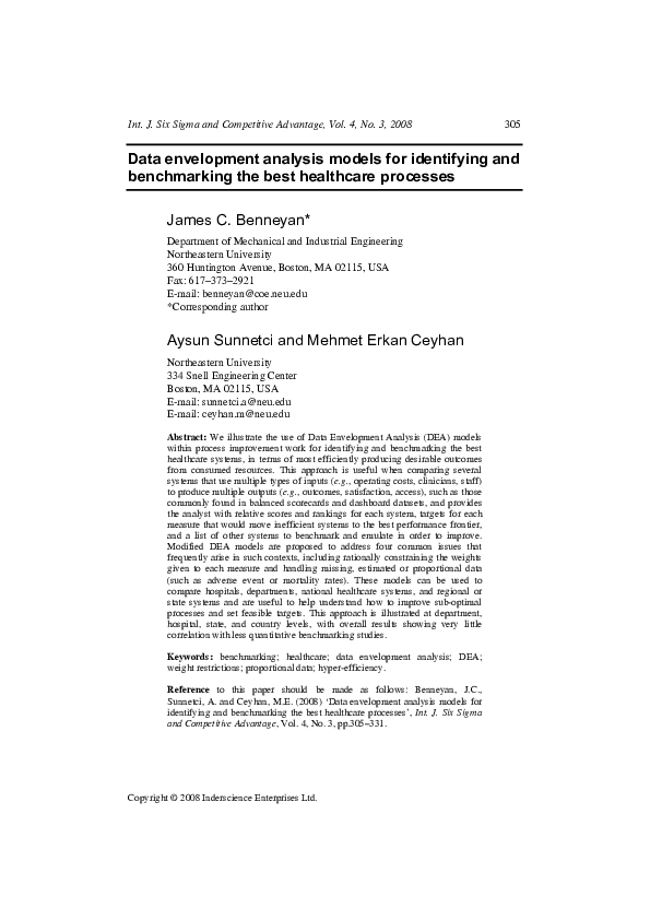(PDF) Data envelopment analysis models for identifying and benchmarking the best healthcare ...