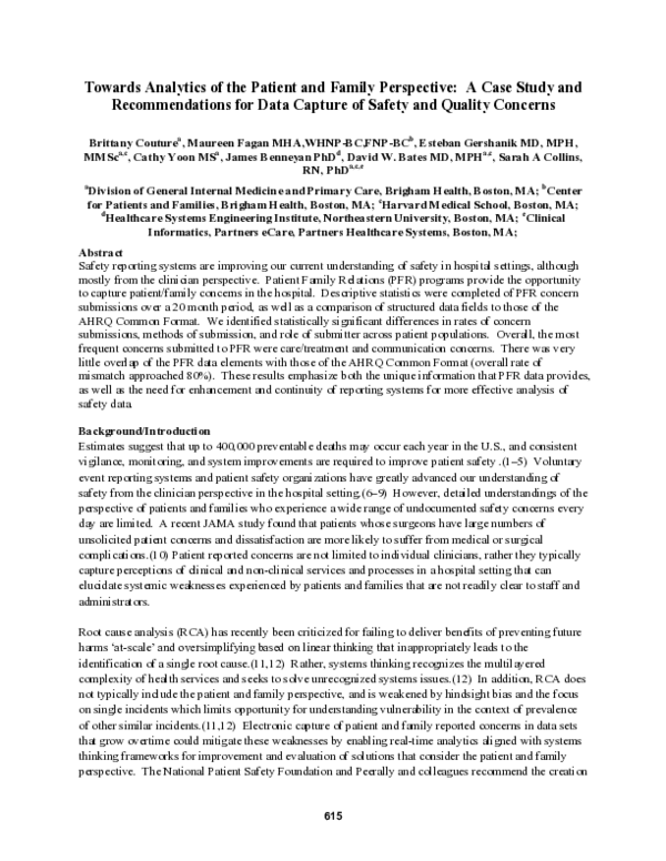 (PDF) Towards Analytics of the Patient and Family Perspective: A Case Study and Recommendations ...
