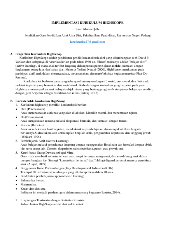 (PDF) IMPLEMENTASI KURIKULUM HIGHSCOPE