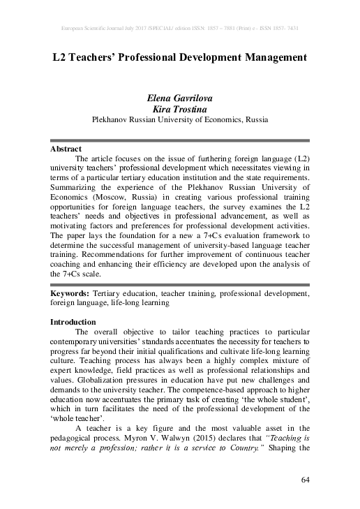 (PDF) L2 Teachers’ Professional Development Management