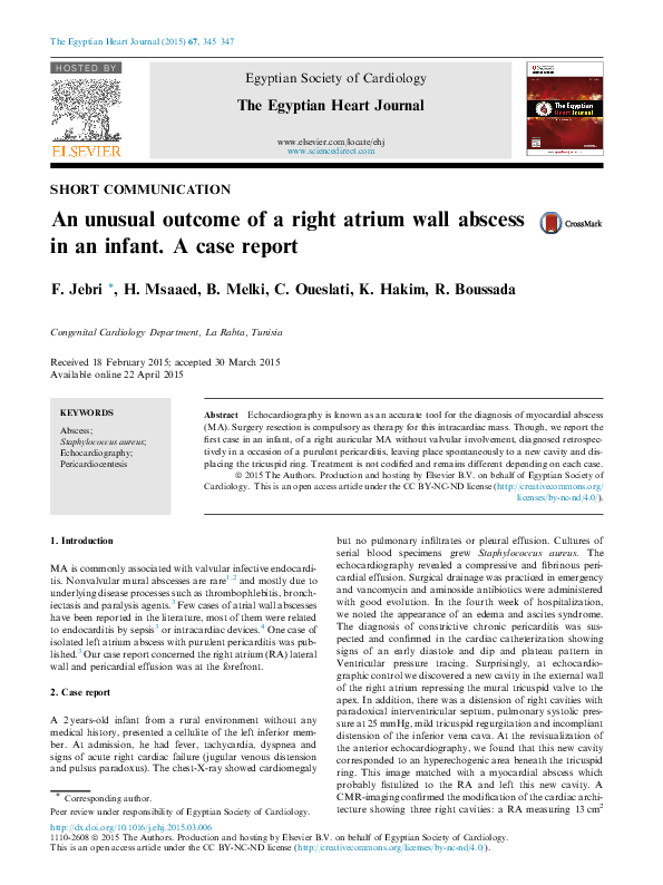 (PDF) An unusual outcome of a right atrium wall abscess in an infant. A ...