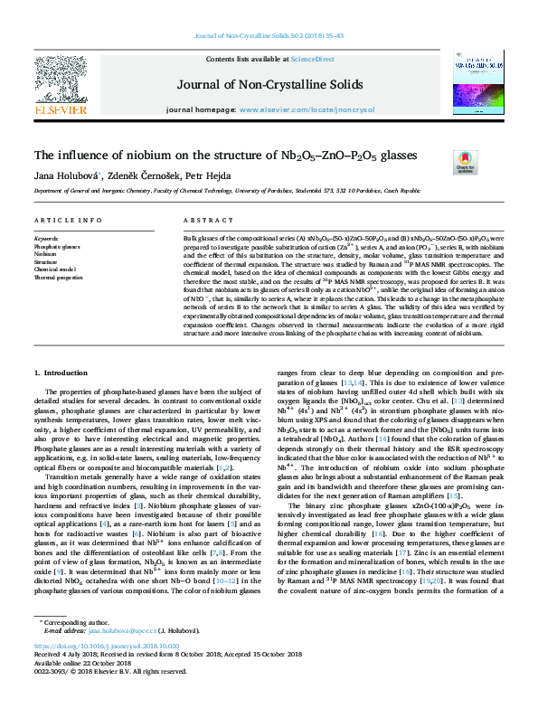(PDF) The influence of niobium on the structure of Nb2O5–ZnO–P2O5 glasses