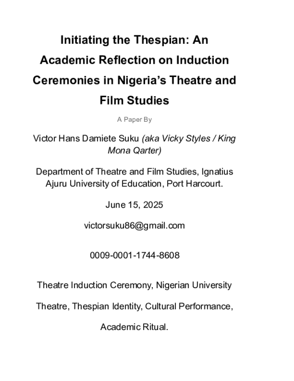 (PDF) Initiating the Thespian: An Academic Reflection on Induction ...