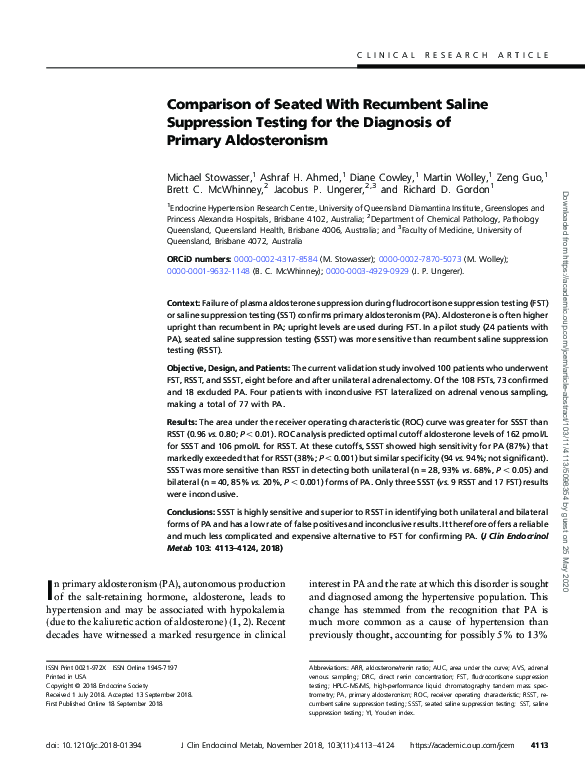 (PDF) Comparison of Seated With Recumbent Saline Suppression Testing ...