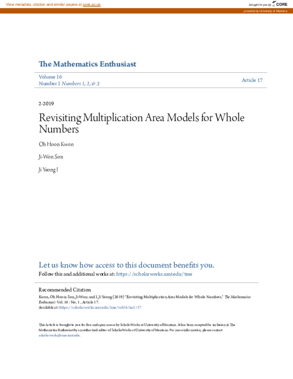 (PDF) Revisiting Multiplication Area Models for Whole Numbers