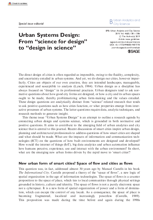 (PDF) Urban Systems Design: From “science for design” to “design in ...