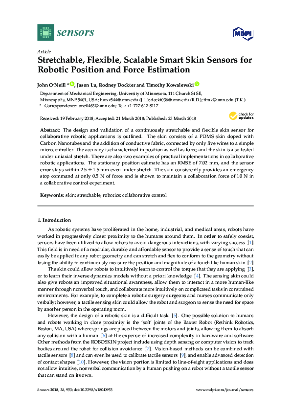 (PDF) Stretchable, Flexible, Scalable Smart Skin Sensors for Robotic ...
