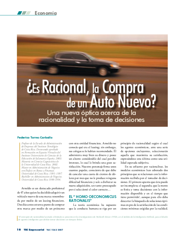 (PDF) ¿ Es Racional, la Compra de un Auto Nuevo?: Una Nueva Óptica ...