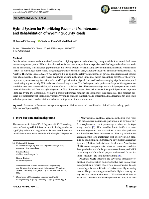 (PDF) Hybrid System for Prioritizing Pavement Maintenance and ...