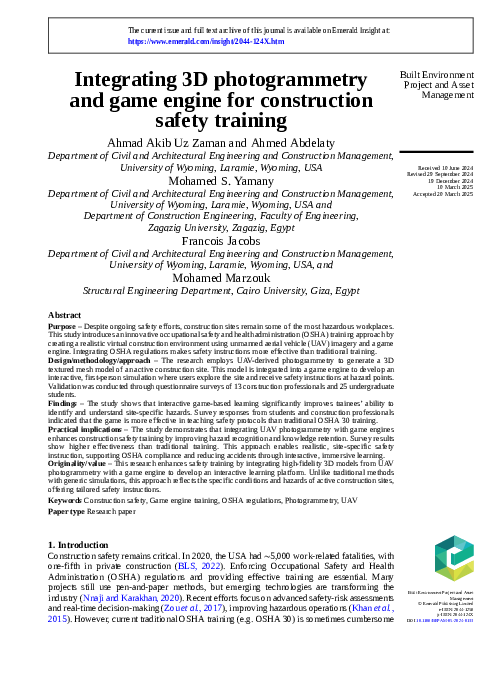 (PDF) Integrating 3D photogrammetry and game engine for construction ...