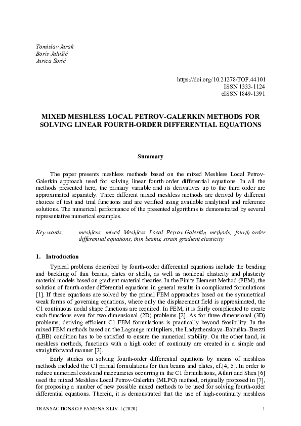 (PDF) Mixed Meshless Local Petrov-Galerkin Methods for Solving Linear ...