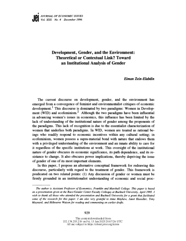 (PDF) Development, gender, and the environment: theoretical or ...