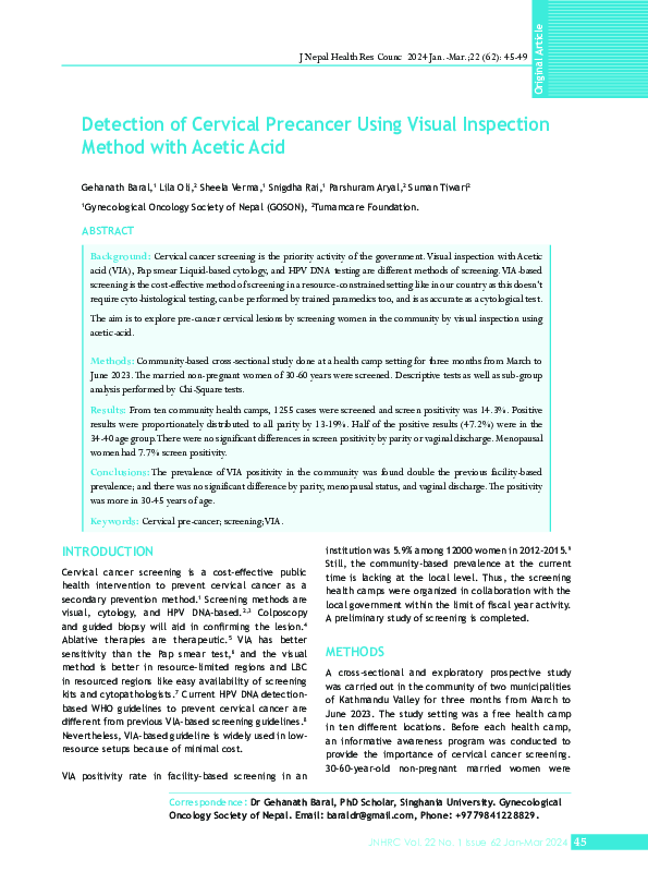 (PDF) Detection of Cervical Precancer Using Visual Inspection Method ...