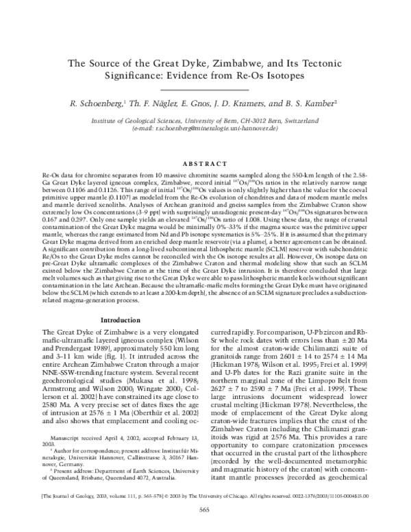 (PDF) Zimbabve'deki “Great Dyke”ın Kaynağı ve Tektonik Önemi