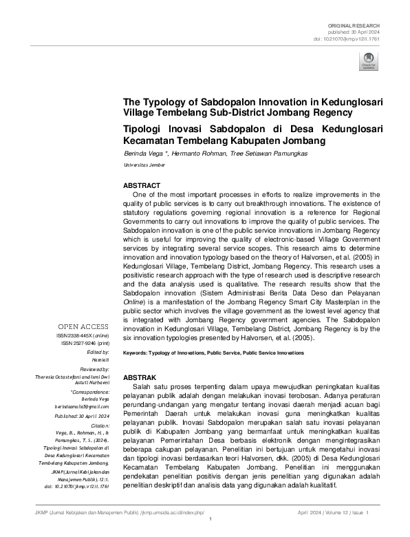 (PDF) The Typology of Sabdopalon Innovation in Kedunglosari Village ...