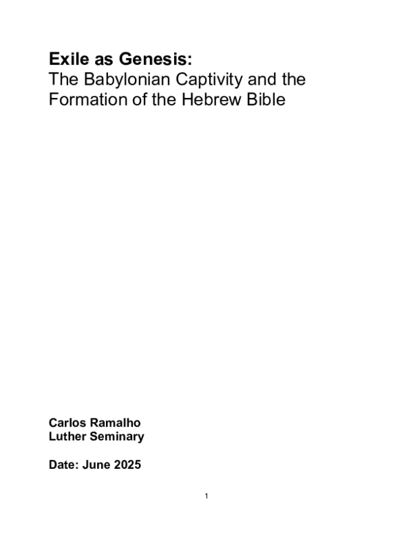 (PDF) Exile as Genesis: The Babylonian Captivity and the Formation of ...