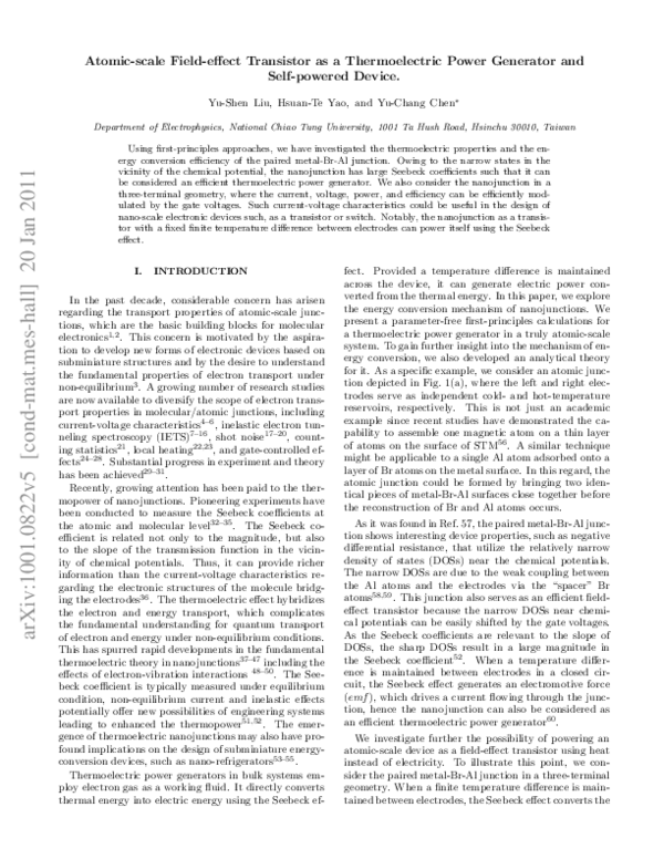 (PDF) Atomic-Scale Field-Effect Transistor as a Thermoelectric Power Generator and Self-Powered ...