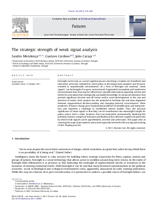 (PDF) The strategic strength of weak signal analysis