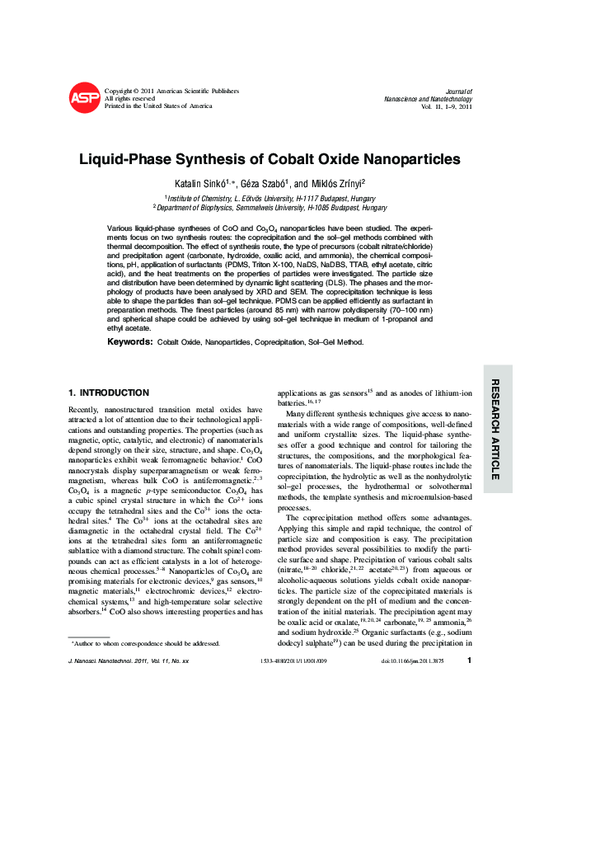 (PDF) Liquid-Phase Synthesis of Cobalt Oxide Nanoparticles