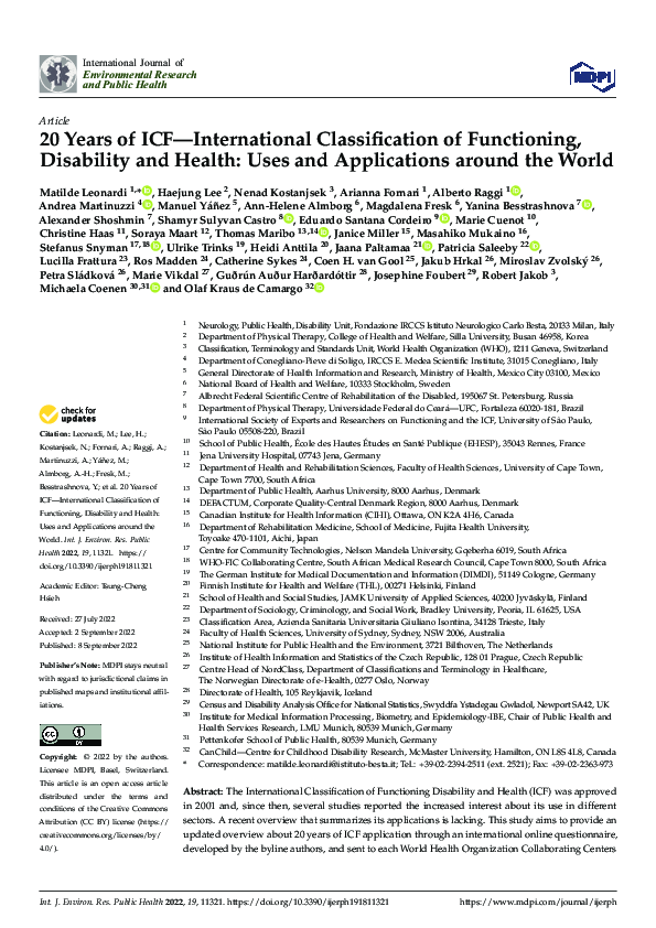(PDF) 20 Years of ICF—International Classification of Functioning ...
