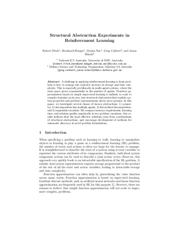 (PDF) Structural Abstraction Experiments in Reinforcement Learning