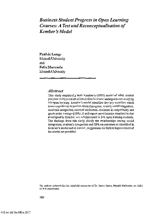 (PDF) Business Student Progress in Open Learning Courses: A Test and ...