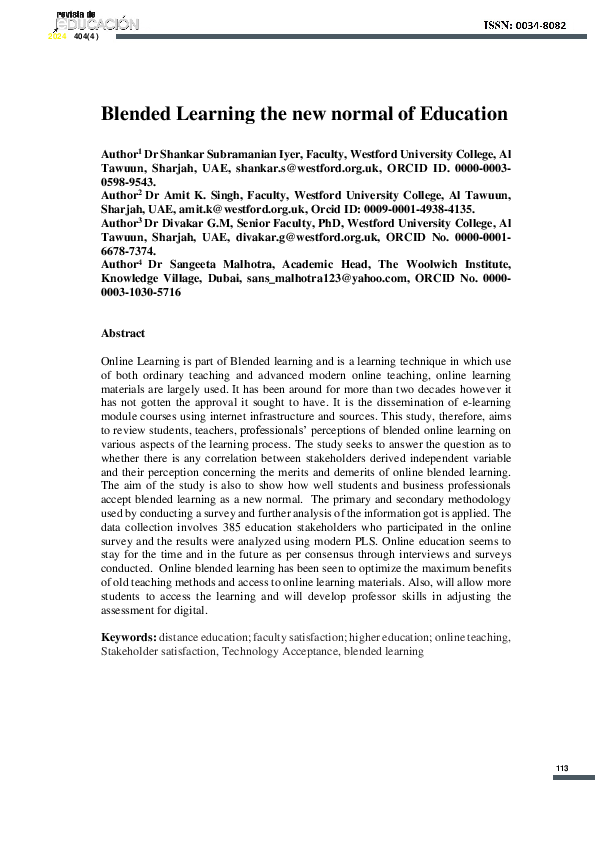 (PDF) Blended Learning the new normal of Education