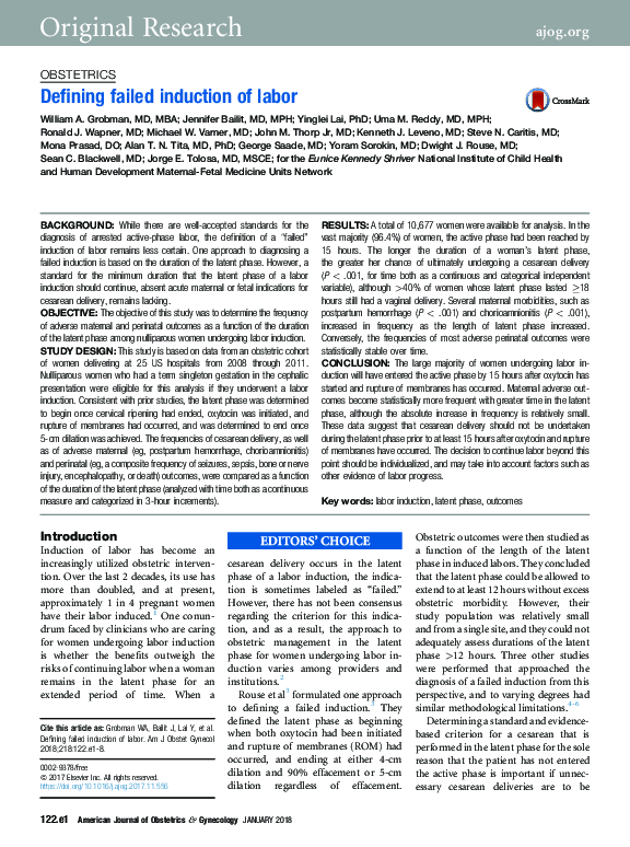 (PDF) Defining failed induction of labor