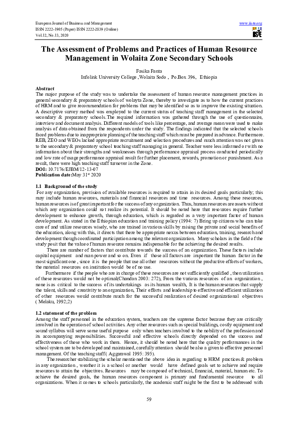 (PDF) The Assessment of Problems and Practices of Human Resource Management in Wolaita Zone ...