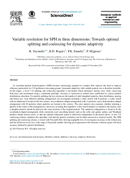 (PDF) Variable resolution for SPH in three dimensions: Towards optimal splitting and coalescing ...