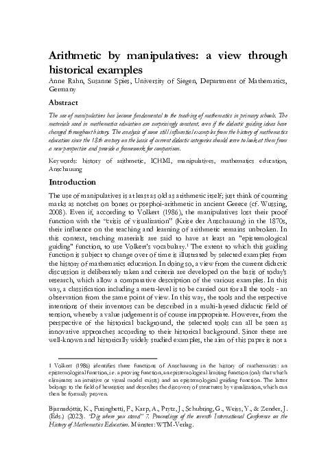 (PDF) Arithmetic by manipulatives: a view through historical examples