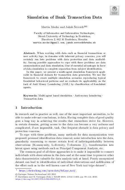 (PDF) Simulation of Bank Transaction Data