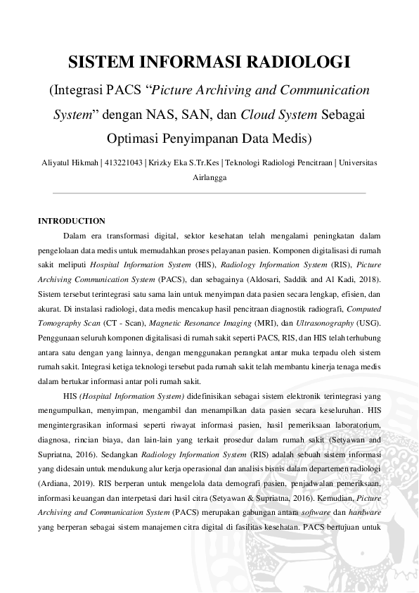 (PDF) Integrasi PACS “Picture Archiving and Communication System” dengan NAS, SAN, dan Cloud ...