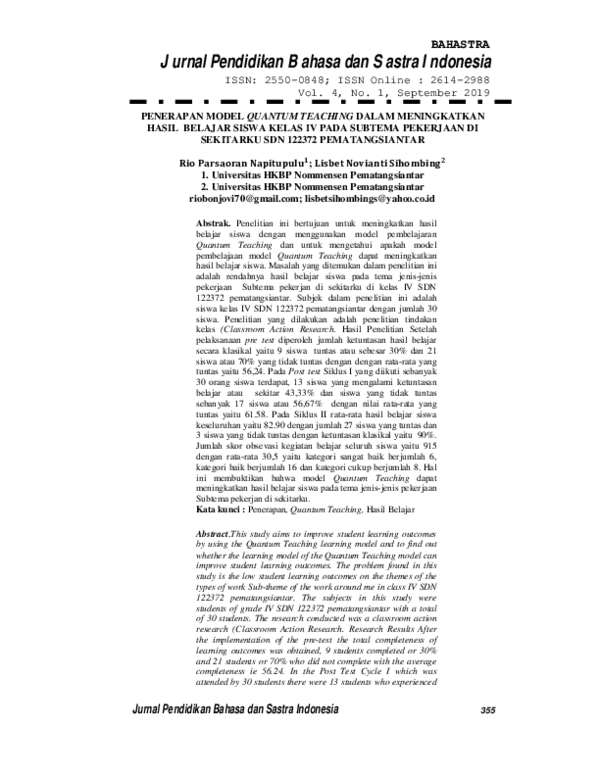 (PDF) Penerapan Model Quantum Teaching Dalam Meningkatkan Hasil Belajar Siswa Kelas IV Pada ...