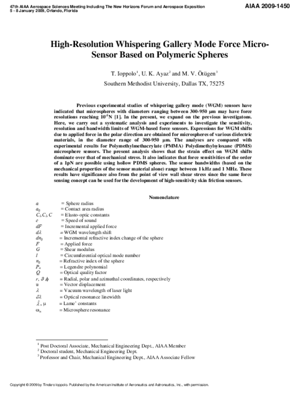 (PDF) High-Resolution Whispering Gallery Mode Force Micro-Sensor Based ...