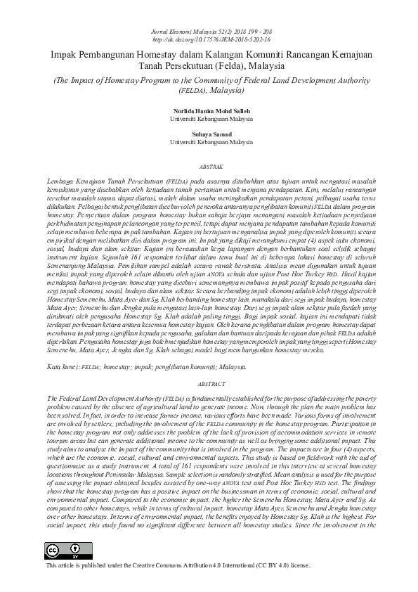 (PDF) Impak Pembangunan Homestay dalam Kalangan Komuniti Rancangan ...