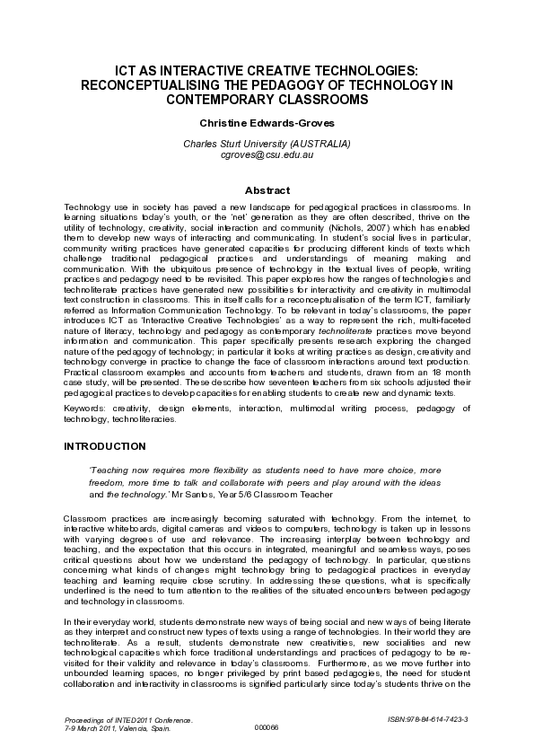 (PDF) Ict as Interactive Creative Technologies: Reconceptualising the Pedagogy of Technology in ...